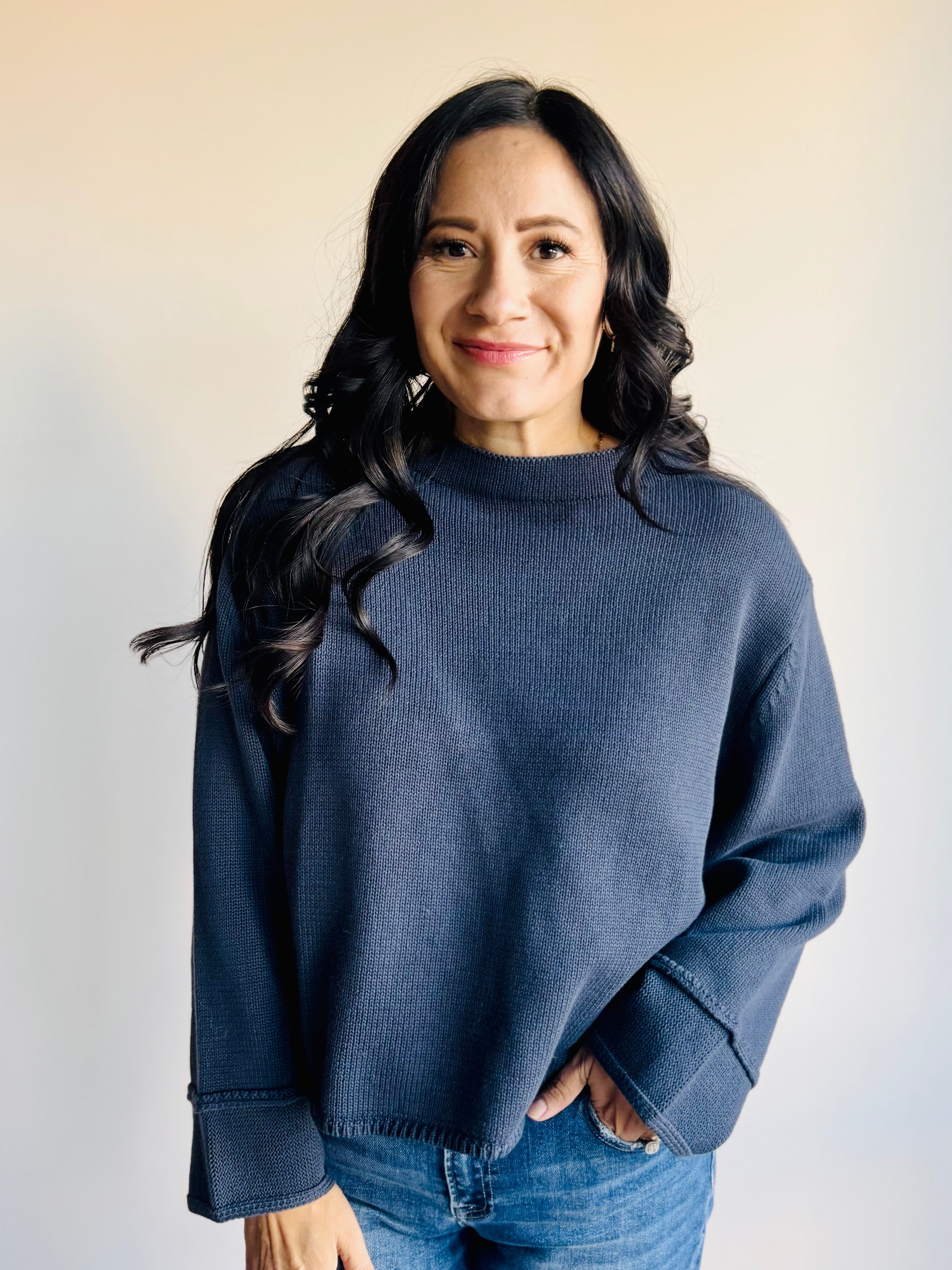 Elsie Wide Stitch Sweater - Navy – 27 West